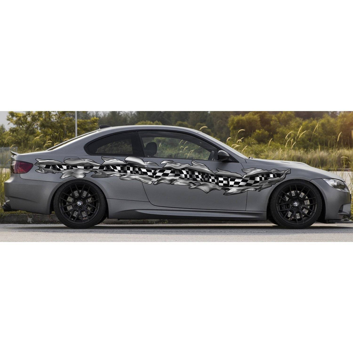 Ripped Metal Checkered Flag Car Wrap, Checkered Car Sticker, Checkered ...
