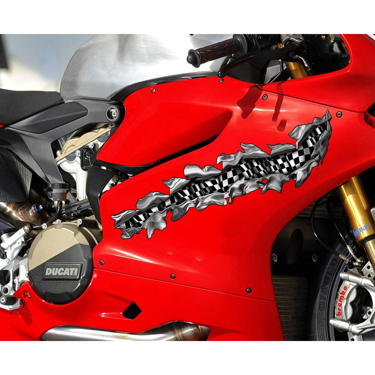 Ripped Metal Checkered Flag Bike Vinyl Graphics, Checkered Flag Dirt ...