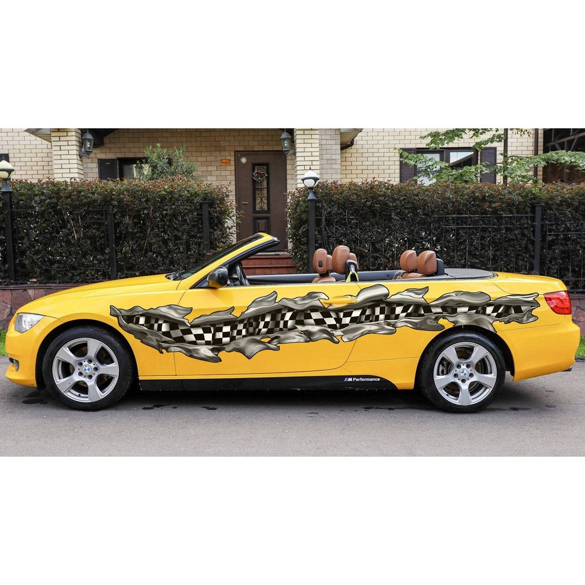 Ripped Metal Checkered Flag Car Wrap, Checkered Car Sticker, Checkered ...