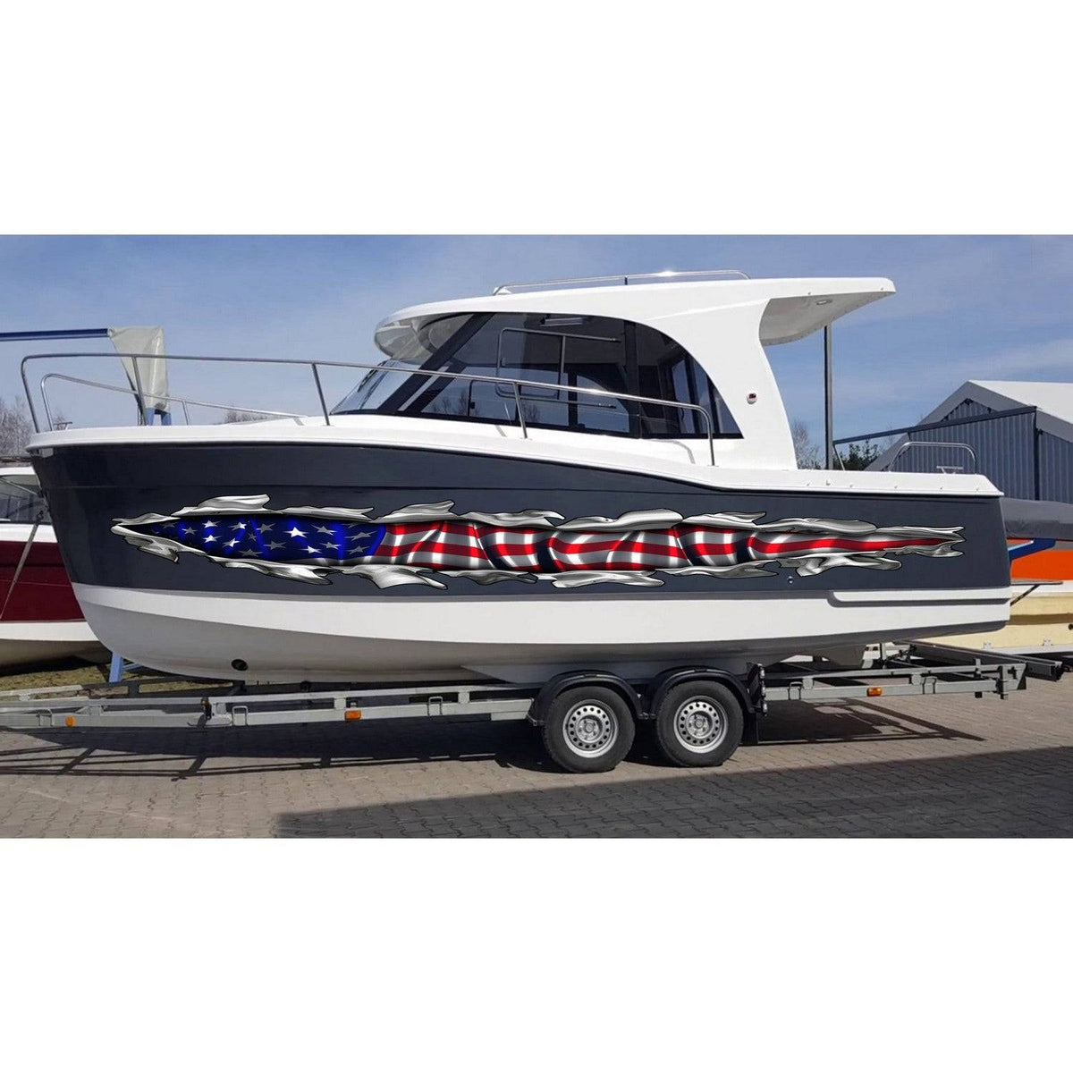 USA Flag Boat Wrap, US Flag Boat Vinyl, US Flag Boat Graphics, Full ...